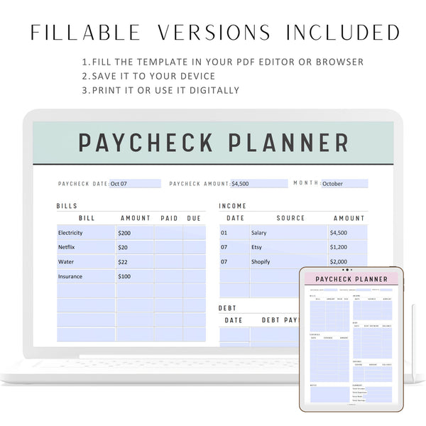 Paycheck Budget Template Printable - M417 – mrsneat
