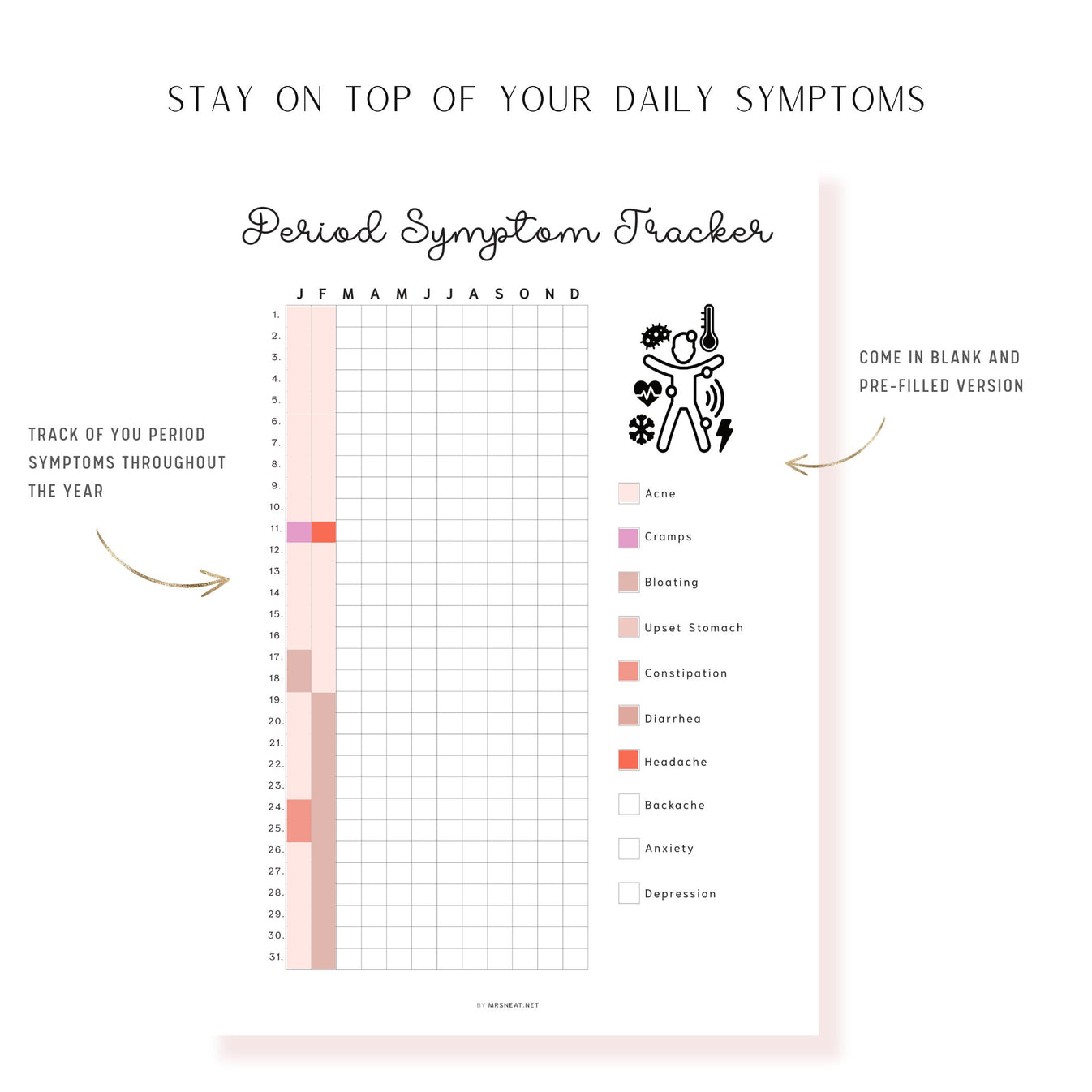 Period Symptom Tracker Printable PDF - M504 – mrsneat