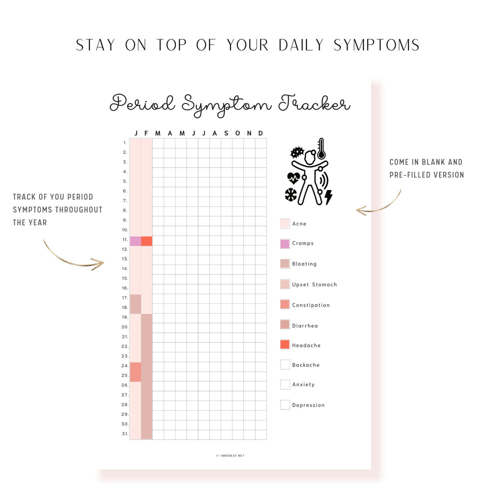 Period Symptom Tracker PRINTABLE PDF - M504 – mrsneat