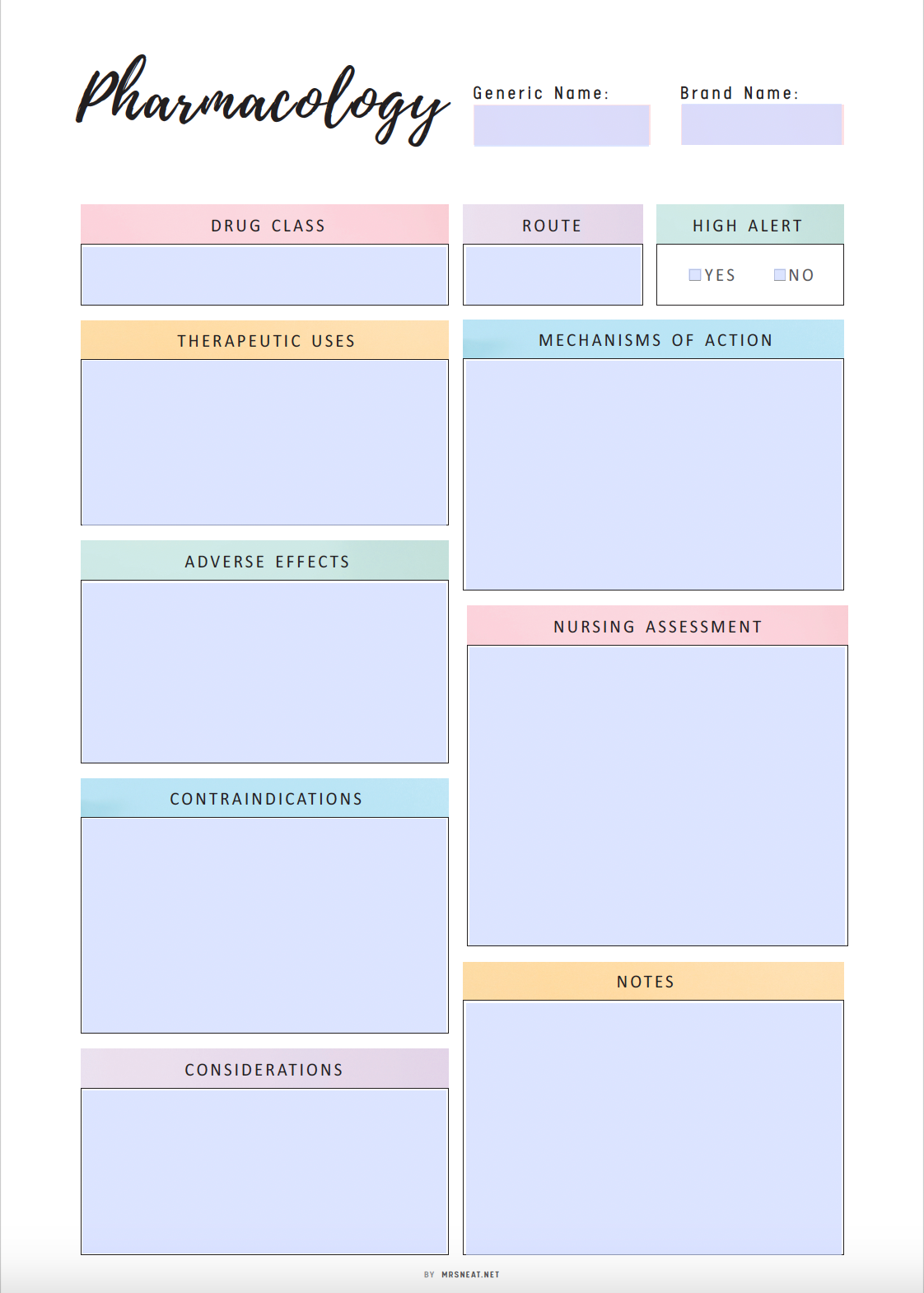 Pharmacology Notes Template Printable - M384 – mrsneat