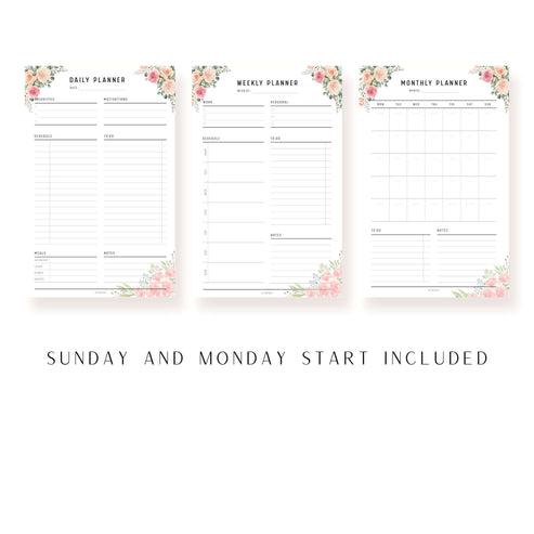 Pink Floral Daily, Weekly, Monthly Planner Printable - M239 – mrsneat