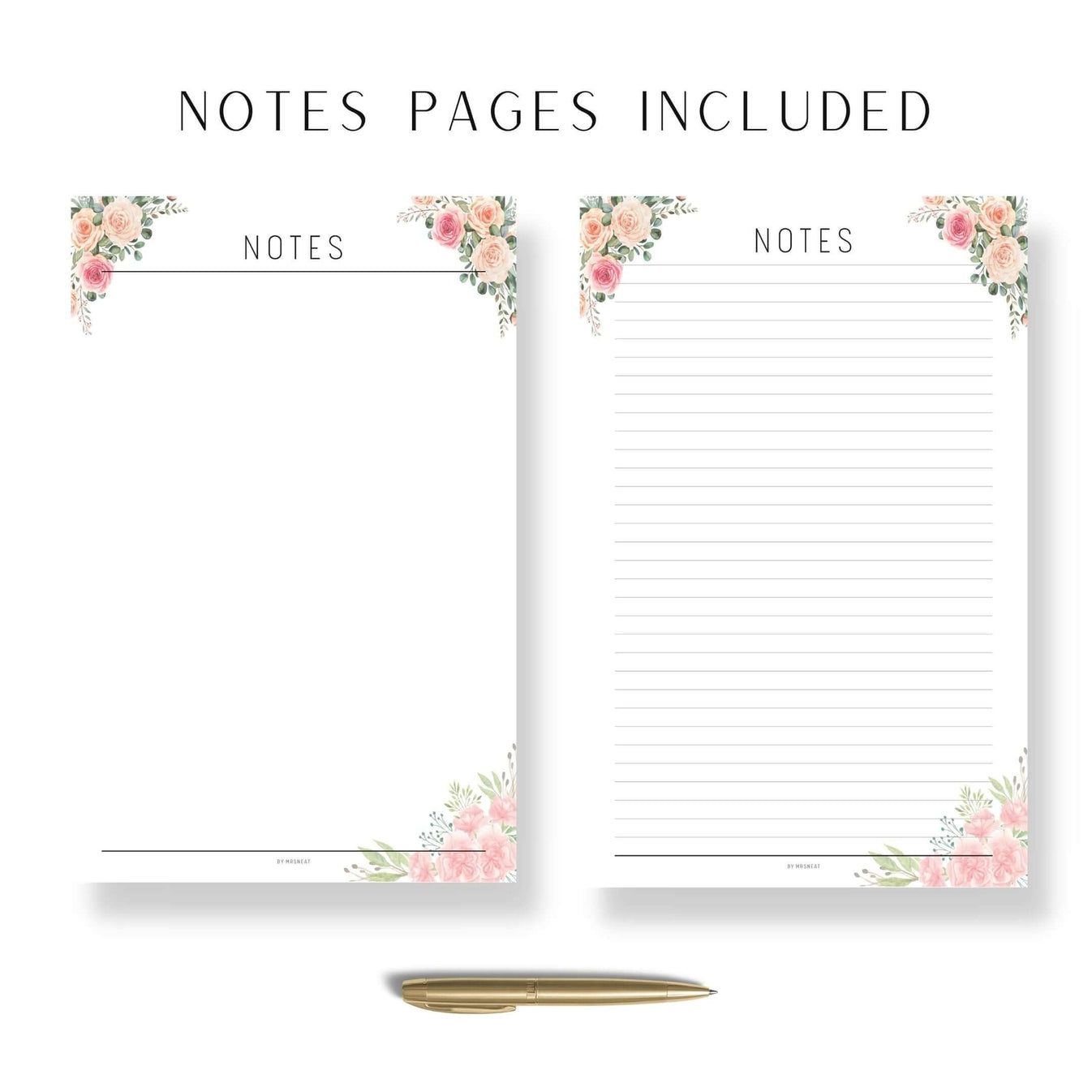 Pink Floral Daily, Weekly, Monthly Planner Printable - M239 – mrsneat
