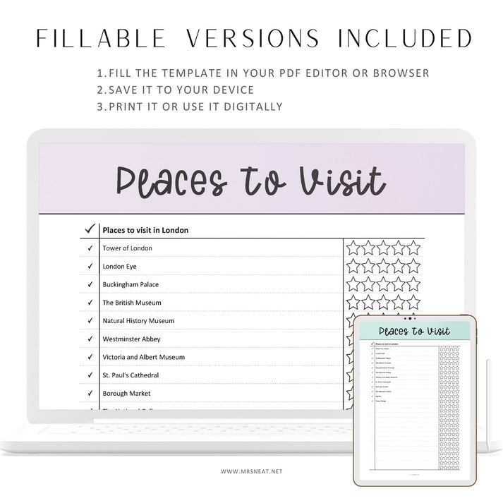 Places To Visit Template - M381 – mrsneat