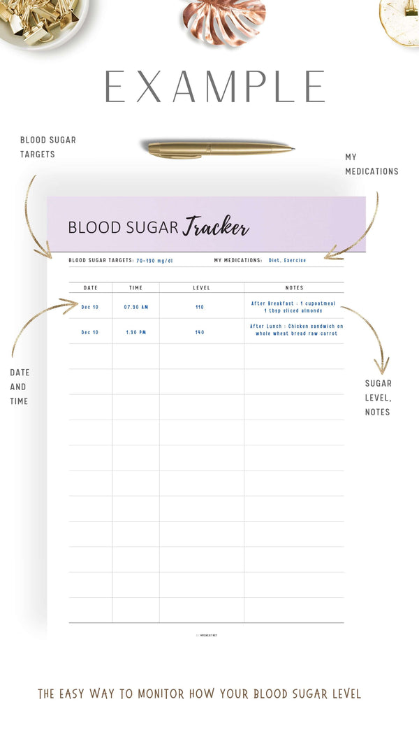 Printable Blood Sugar Tracker - M315 – mrsneat