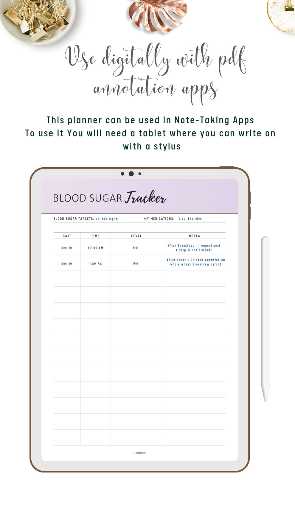 Printable Blood Sugar Tracker - M315 – mrsneat
