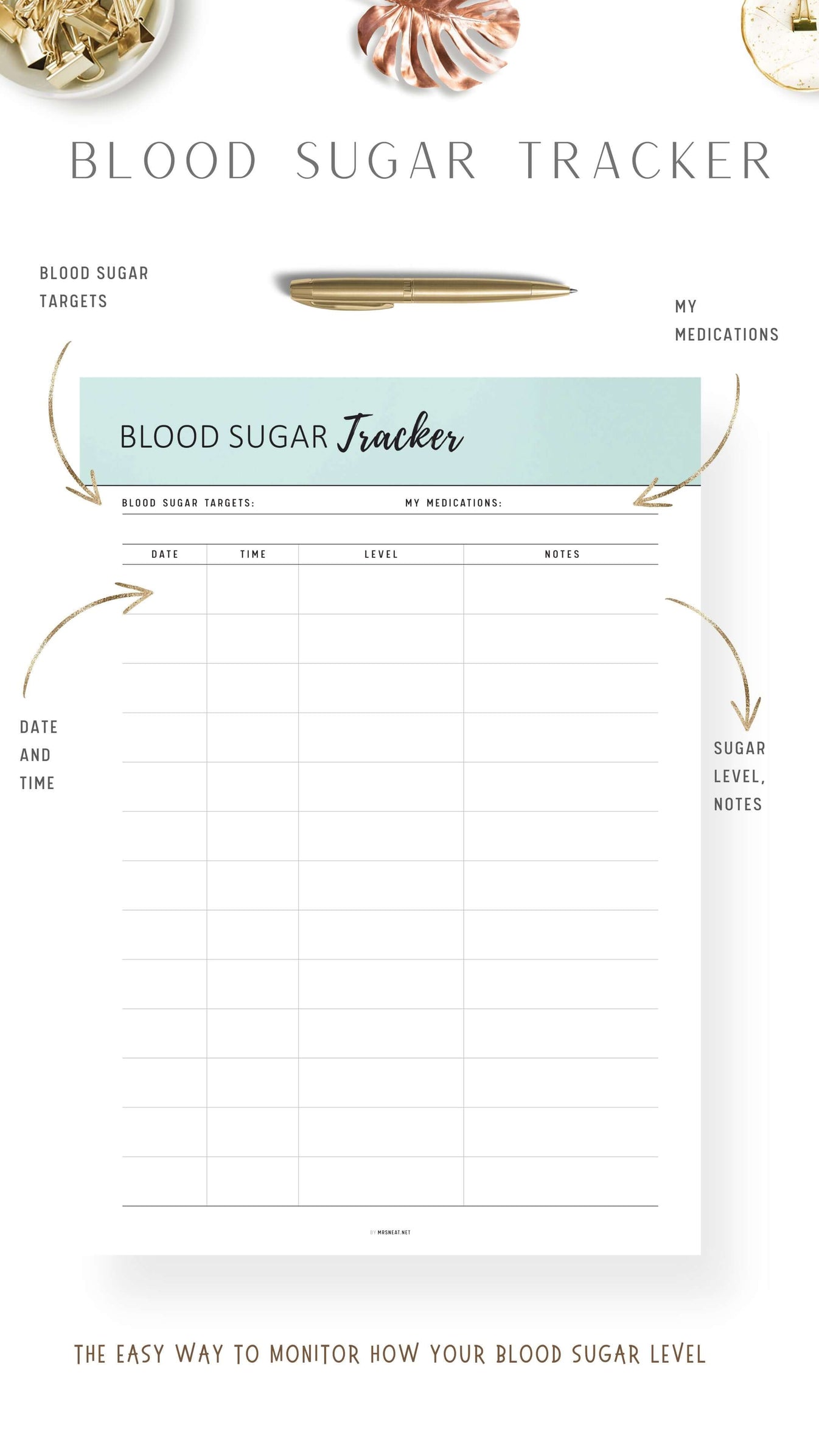 Printable Blood Sugar Tracker - M315 – mrsneat