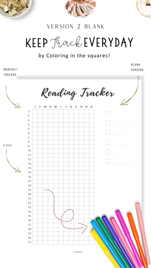 Printable Reading Tracker One Year Template - M336 – mrsneat