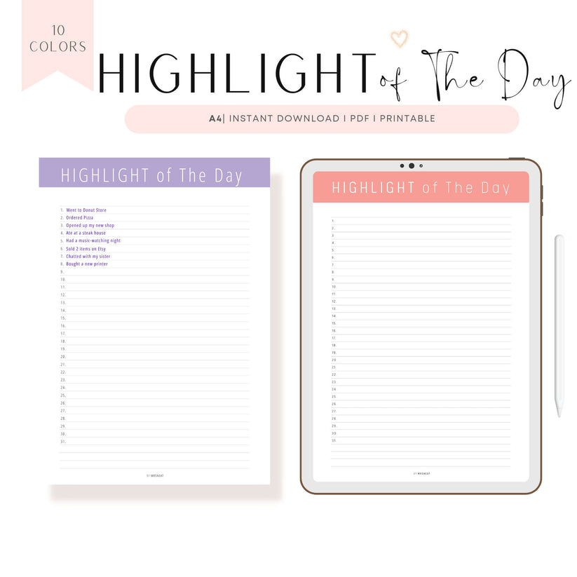 Printable Highlight of The Day Template – mrsneat