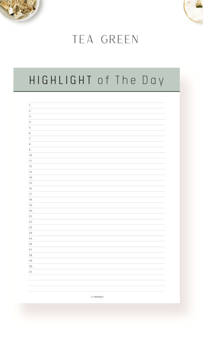 Printable Highlight of The Day Template – mrsneat