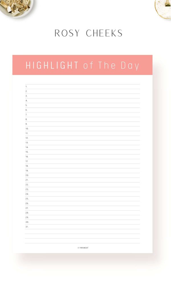 Printable Highlight of The Day Template – mrsneat