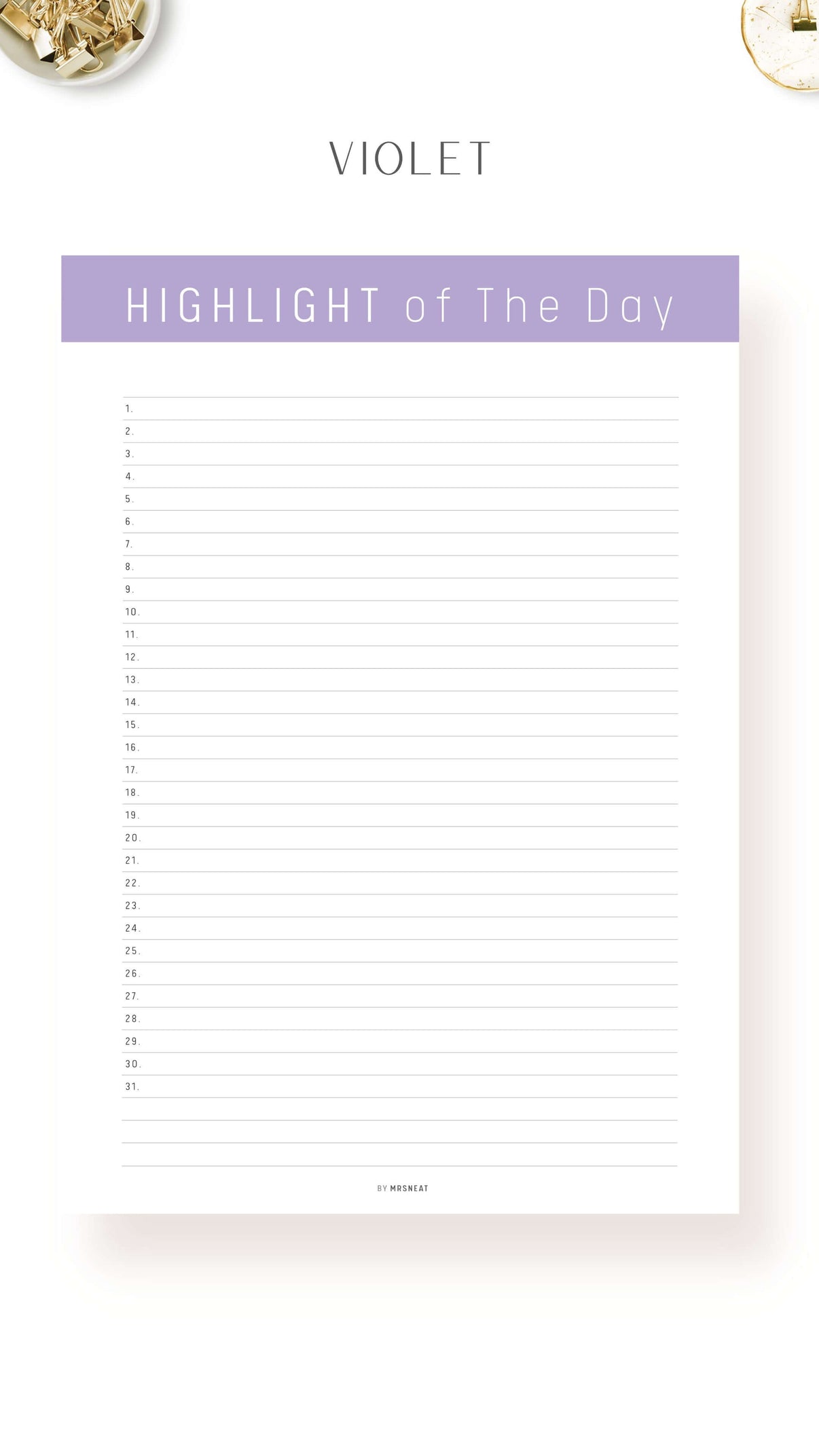 Printable Highlight of The Day Template – mrsneat