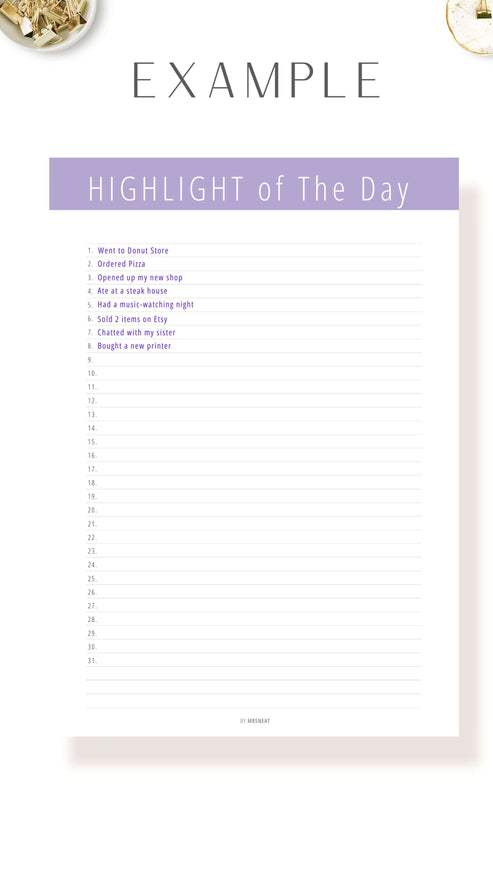Printable Highlight of The Day Template – mrsneat