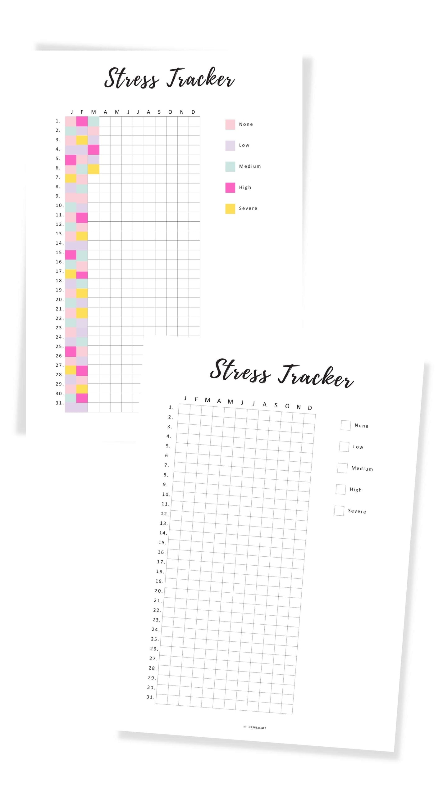 Printable Stress Tracker One Year Template - M338 – mrsneat