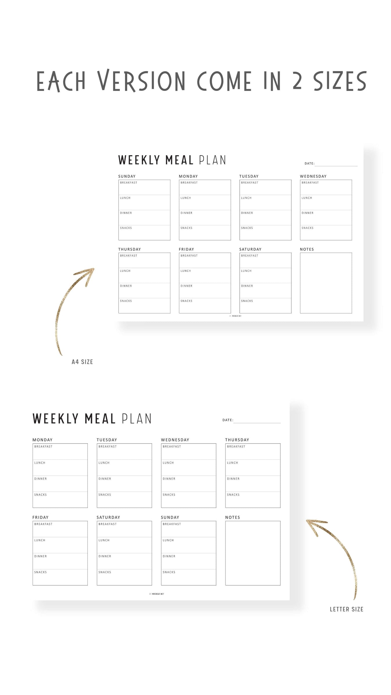 Printable Weekly Meal Planner Landscape - M406 – mrsneat
