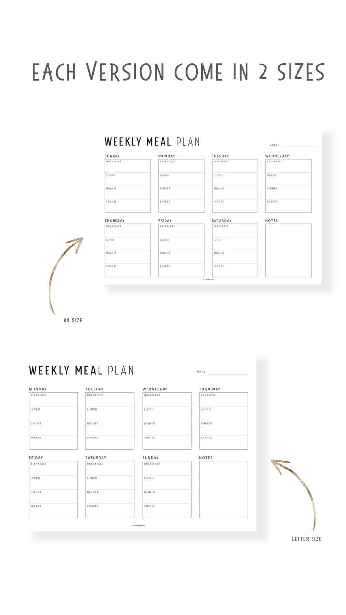Printable Weekly Meal Planner Landscape - M406 – mrsneat