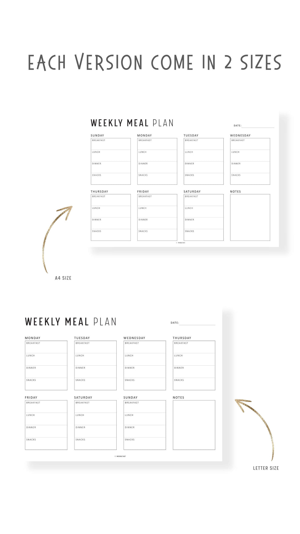 Printable Weekly Meal Planner Landscape - M406 – mrsneat
