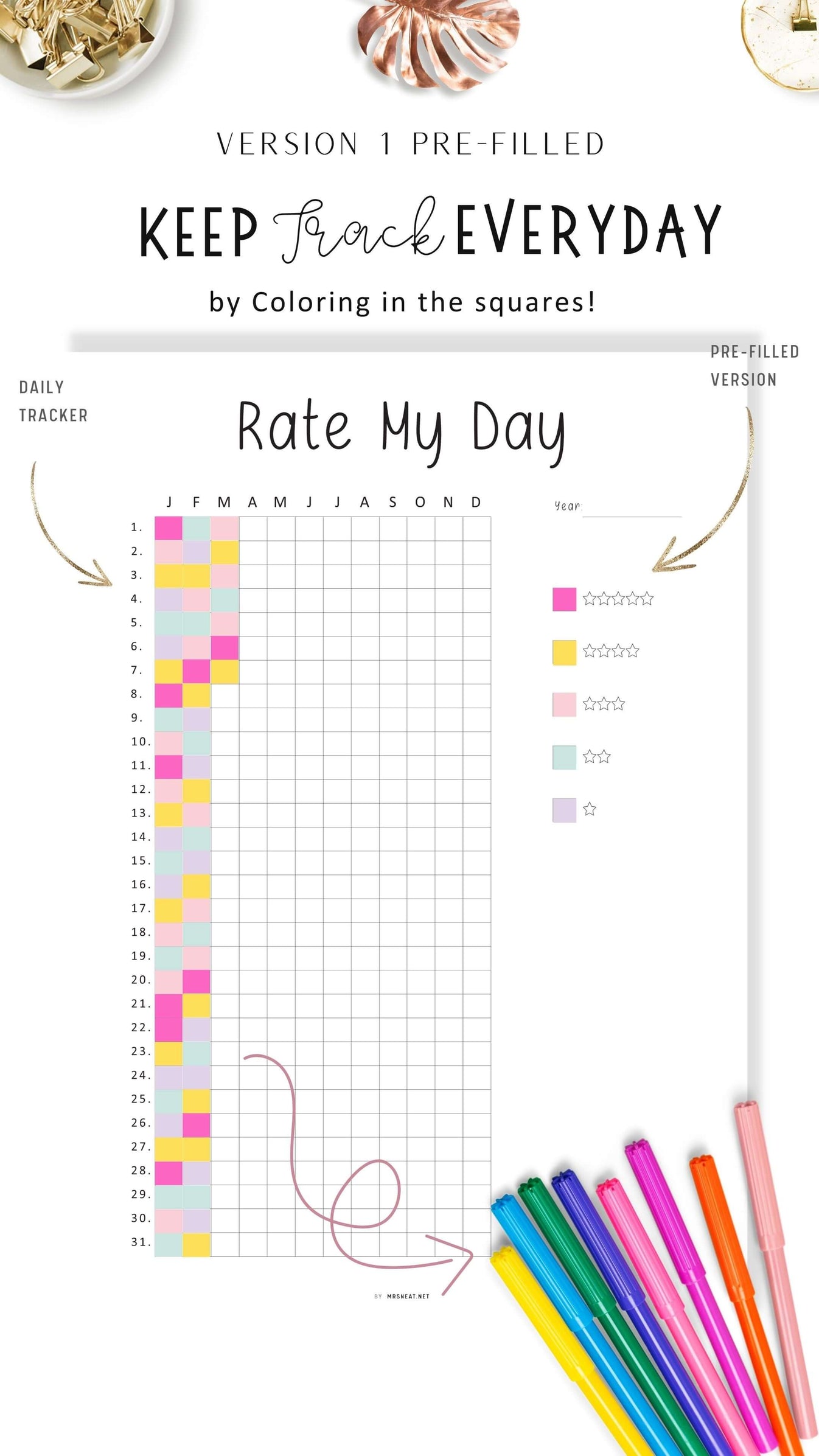 Rate My Day Tracker Printable - M346 – mrsneat