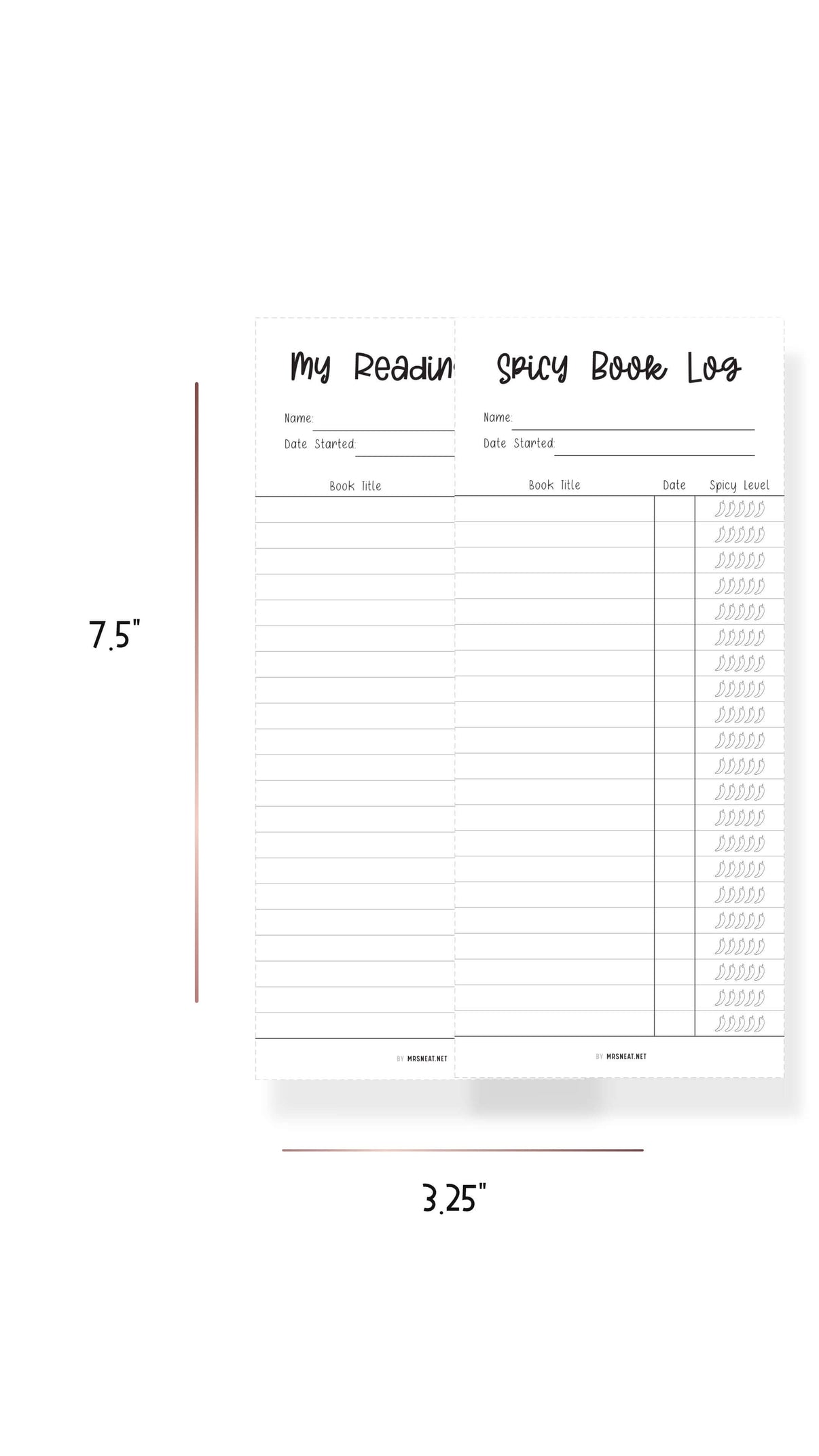 Reading List and Spicy Reading Log Bookmark - M370 – mrsneat