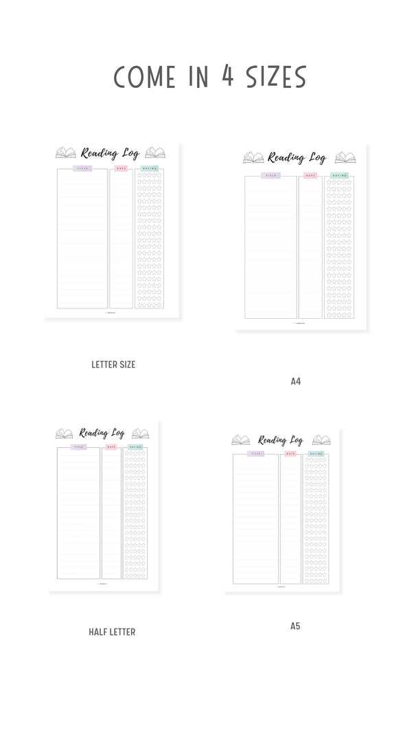 Reading Log Template PRINTABLE Vol.02 - M434 – mrsneat