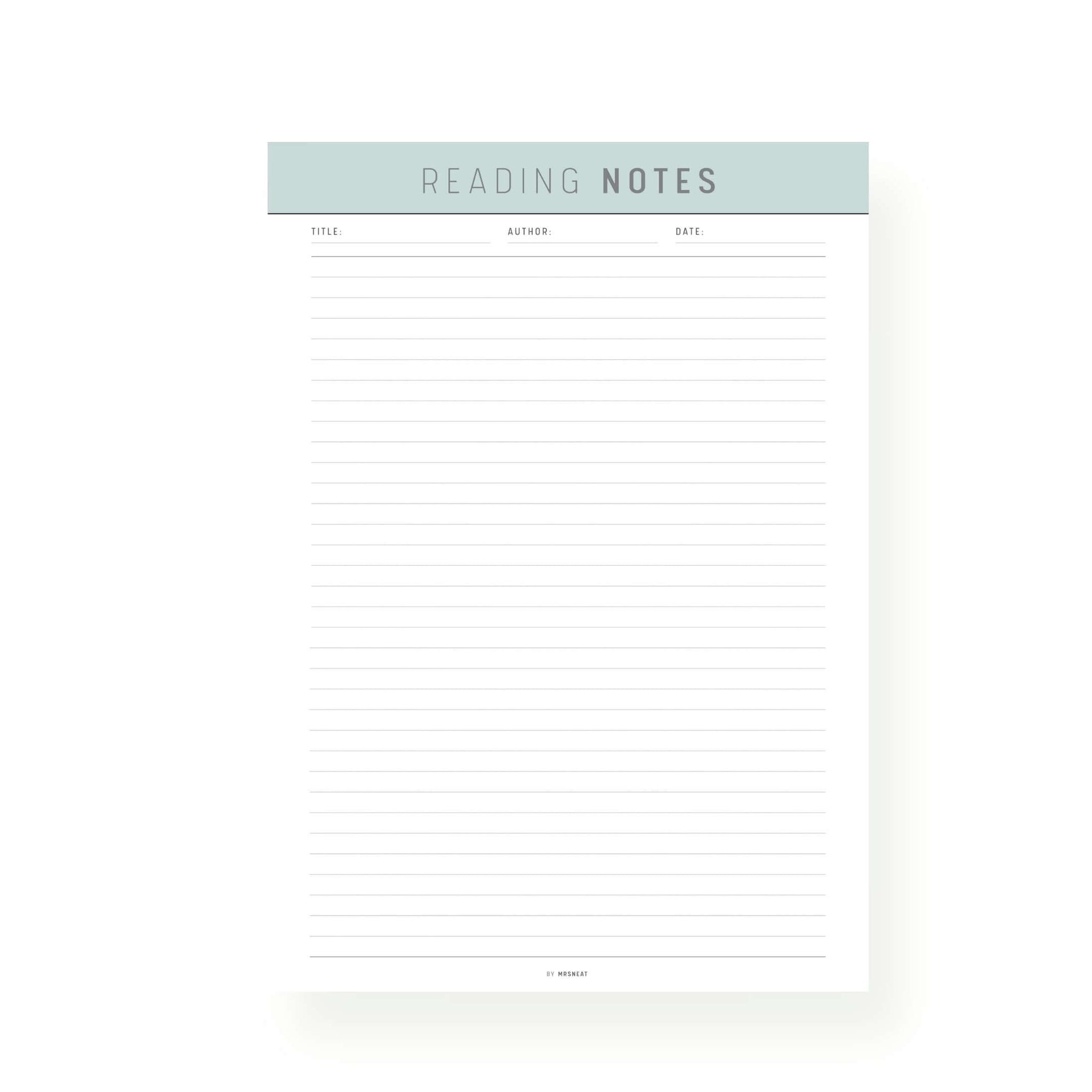 Reading Notes Template Printable – mrsneat