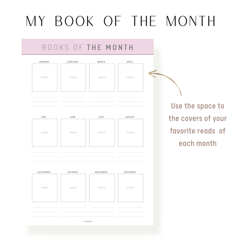 Book of the month Template and Reading Tracker Template Printable – mrsneat