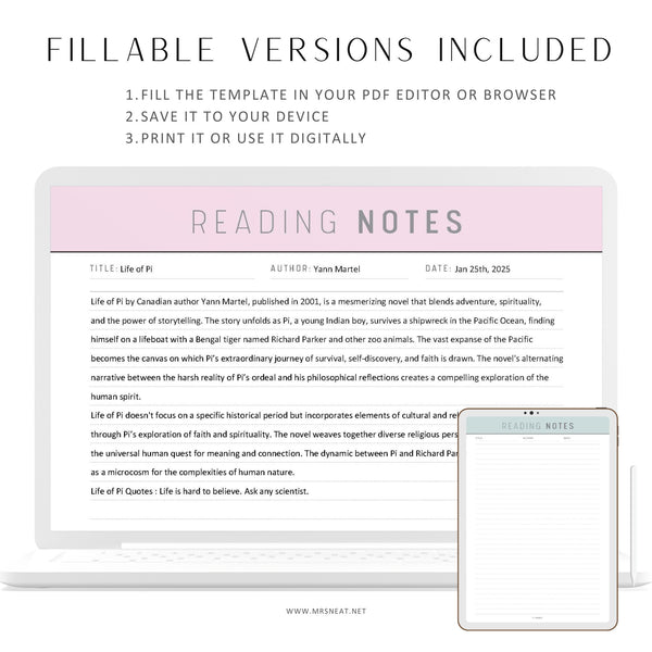 Reading Notes Template Printable - M231 – mrsneat