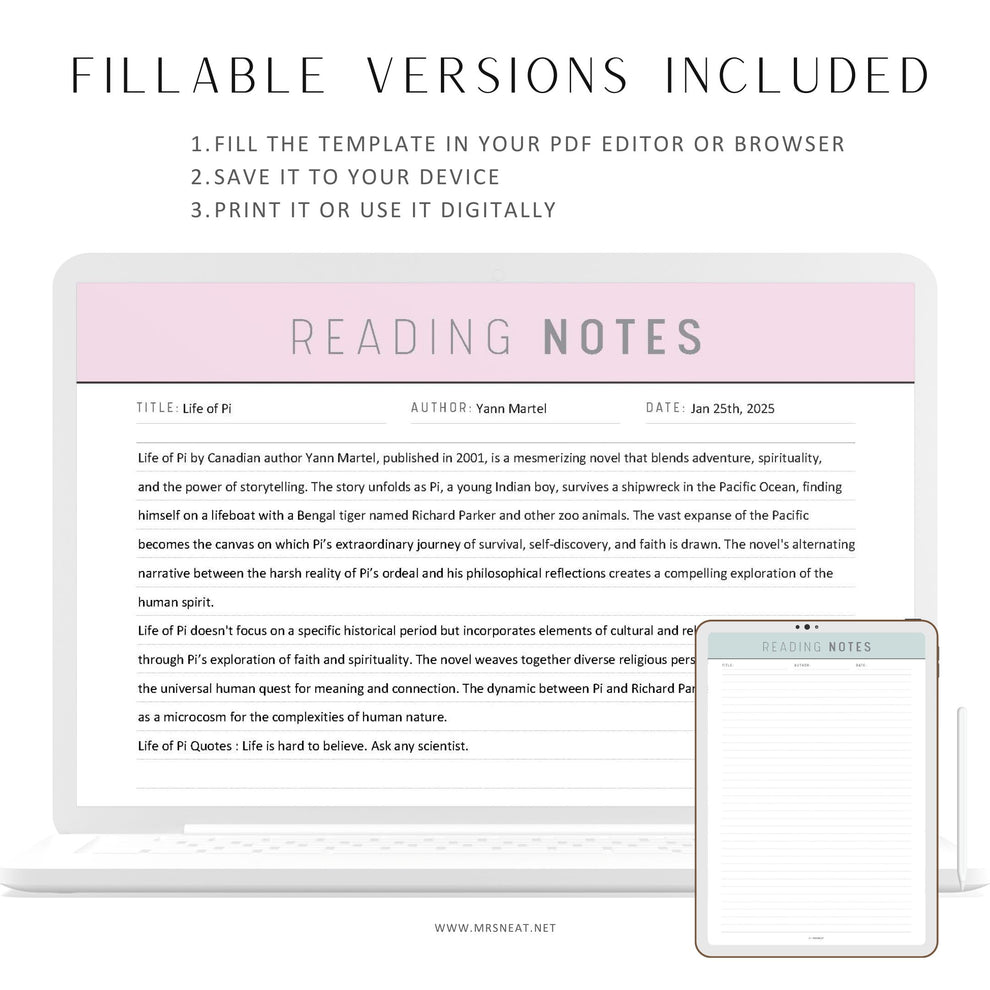Reading Notes Template Printable - M231 – mrsneat
