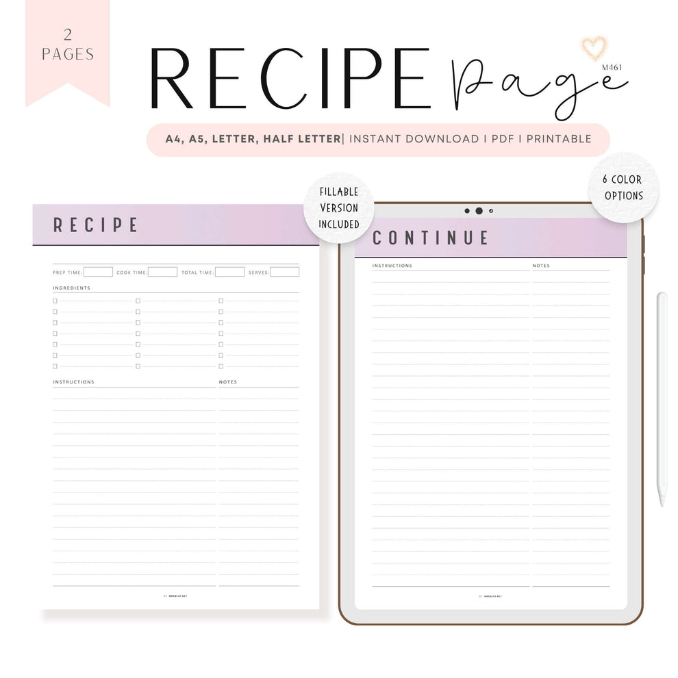 Recipe Page Template PDF - M461 – mrsneat