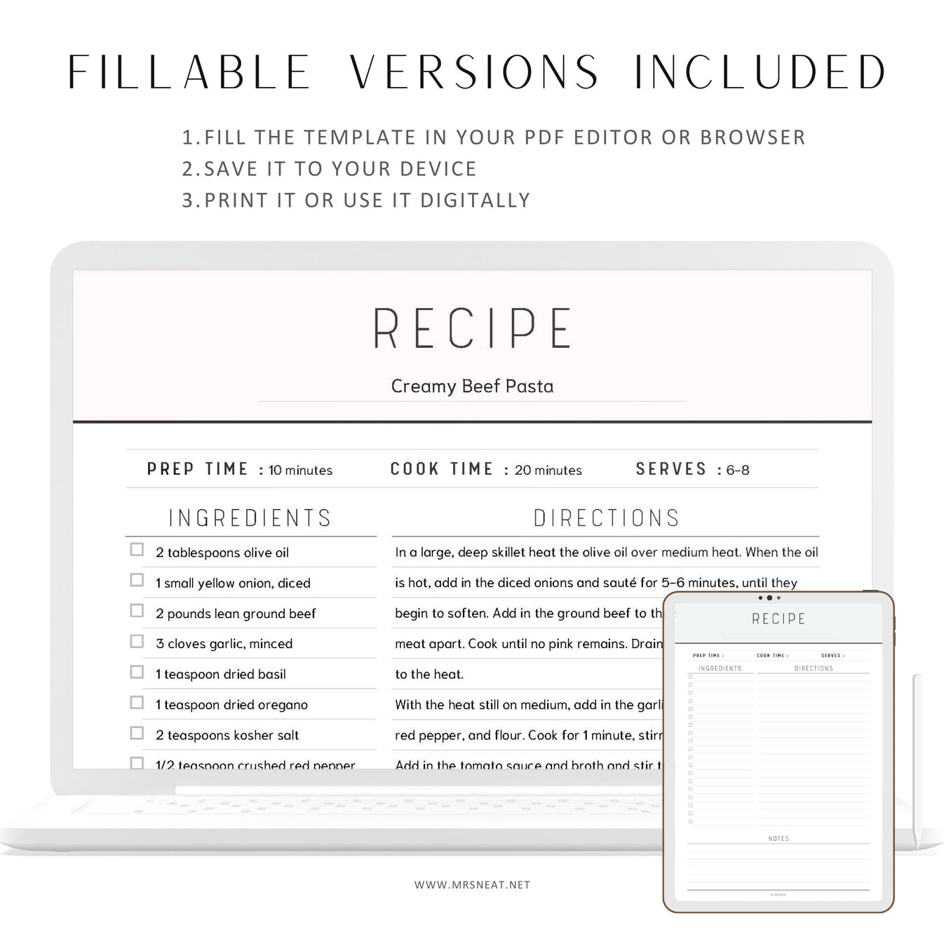 Free Recipe Page Template - M149 – mrsneat