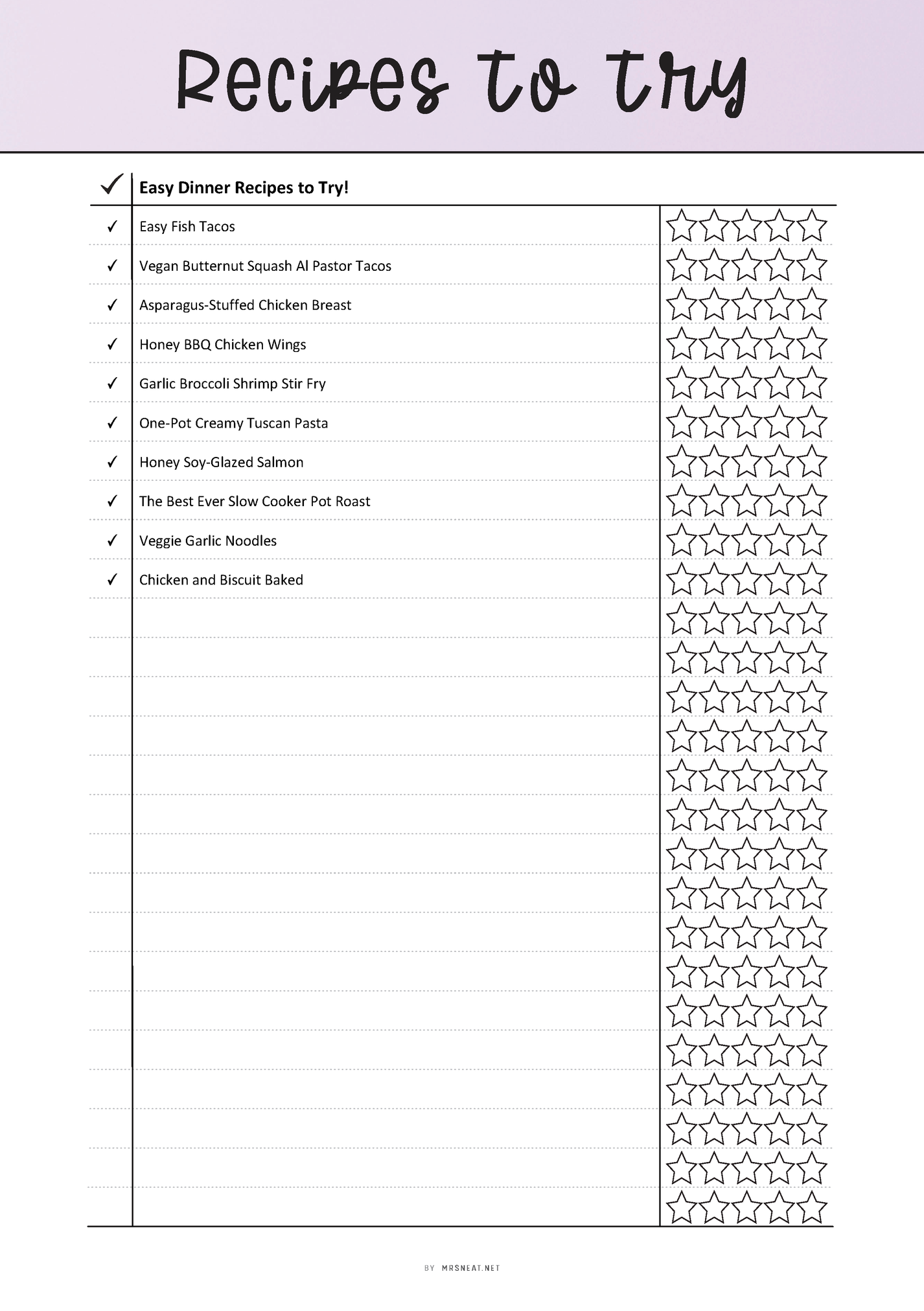 Printable Recipes To Try Template - M377 – mrsneat