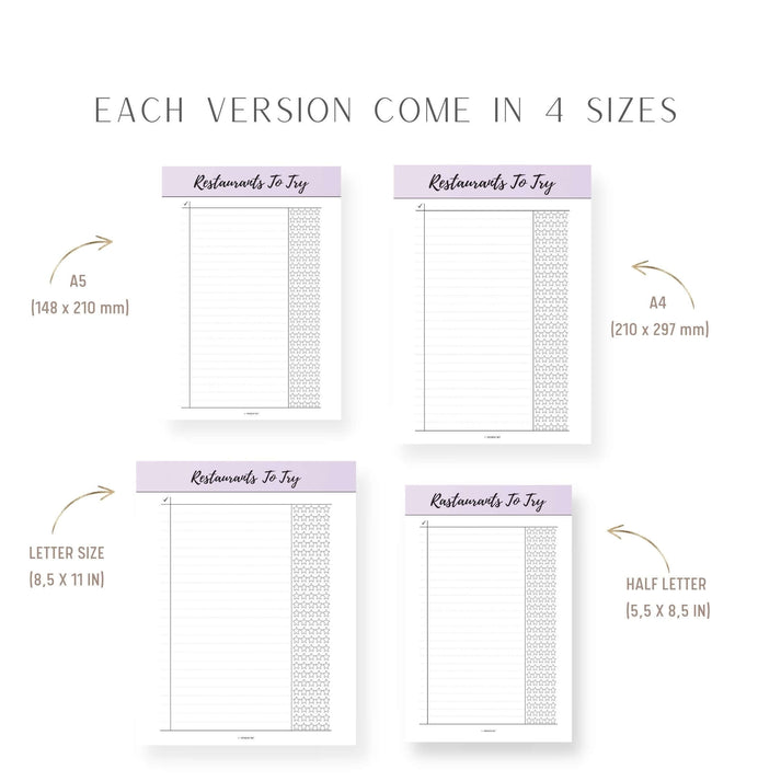 Restaurants To Try List Template - M376 – mrsneat