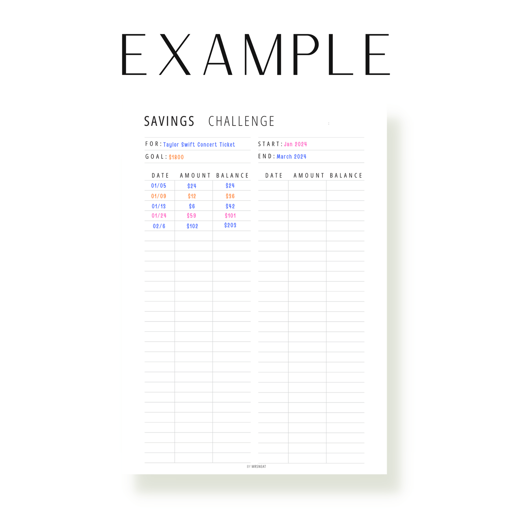 Saving Challenge Printable - M195 – mrsneat
