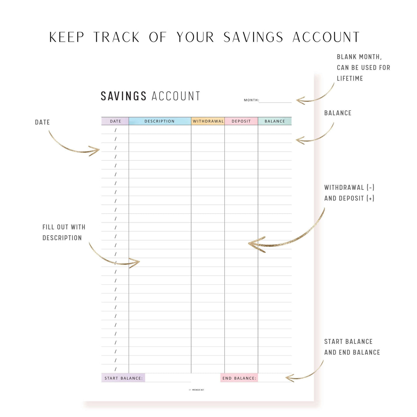 Savings Account Tracker Printable - M440 – mrsneat