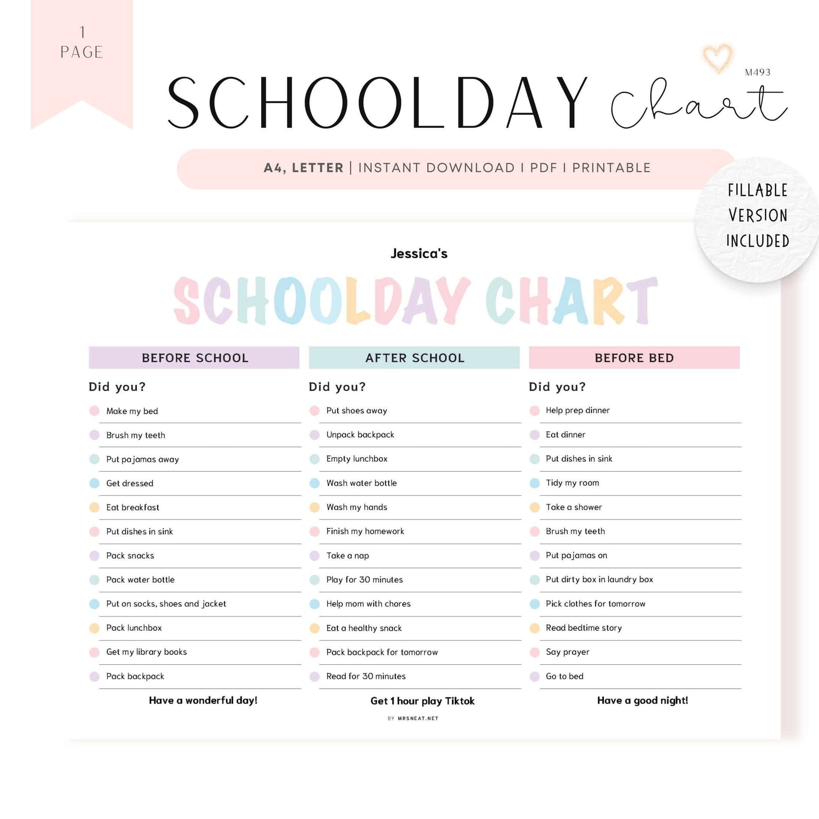 School day chart editable pdf - M493 – mrsneat