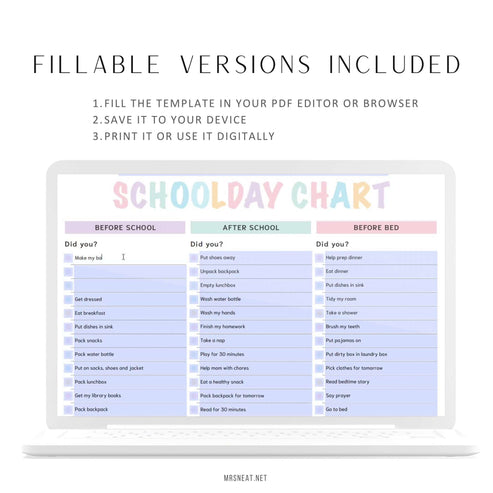 School day chart editable pdf - M493 – mrsneat