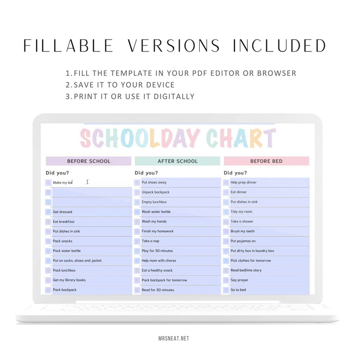School day chart editable pdf - M493 – mrsneat