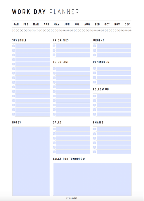 Work Day Planner Printable - M205 – mrsneat