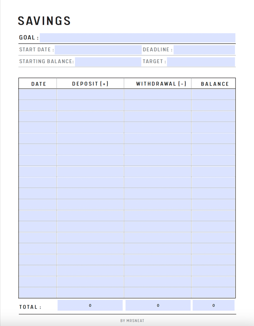 Savings Tracker Template Printable - M068 – mrsneat