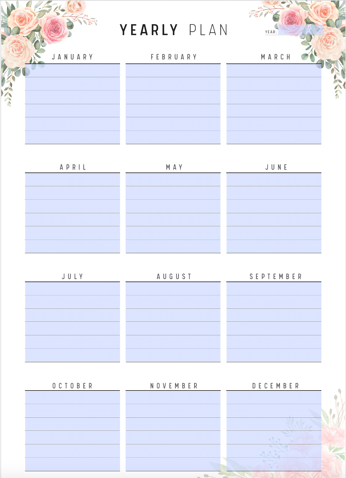 Floral Yearly Goal Planner Printable - M180 – mrsneat