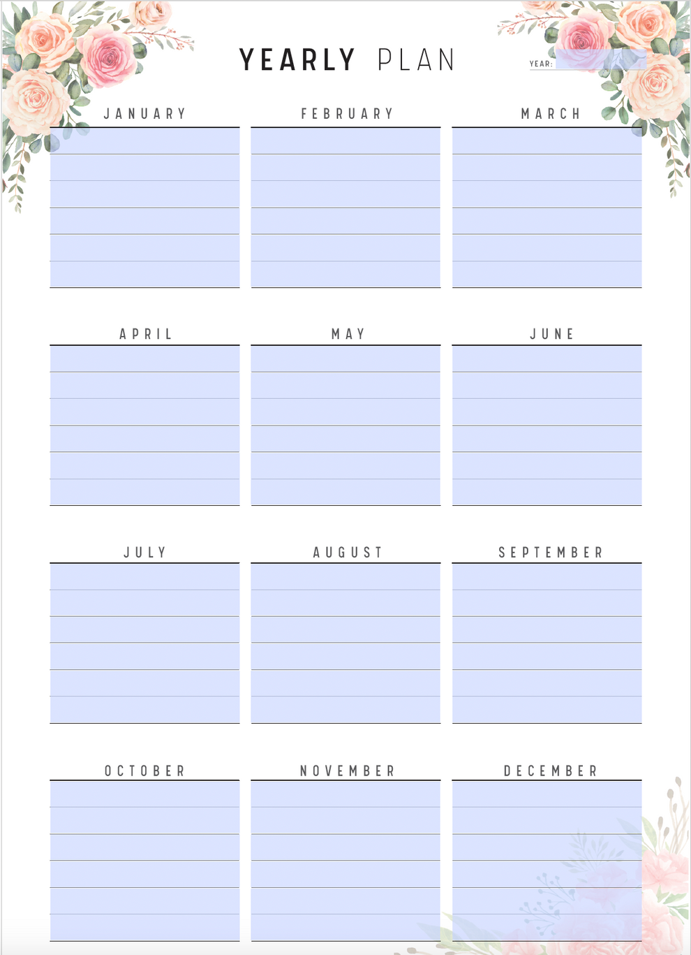 Floral Yearly Goal Planner Printable - M180 – mrsneat