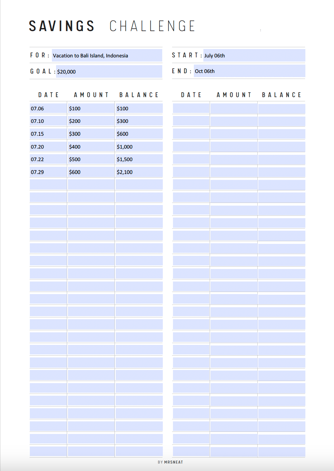 Saving Challenge Printable - M195 – mrsneat