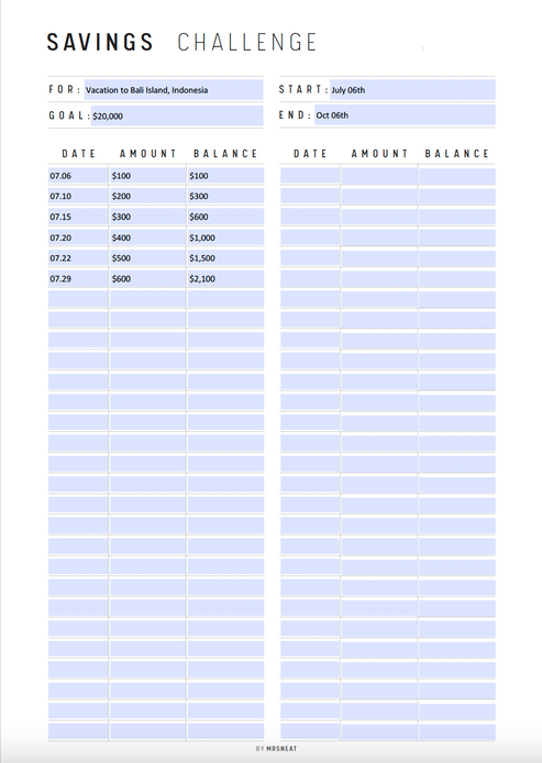 Saving Challenge Printable - M195 – mrsneat