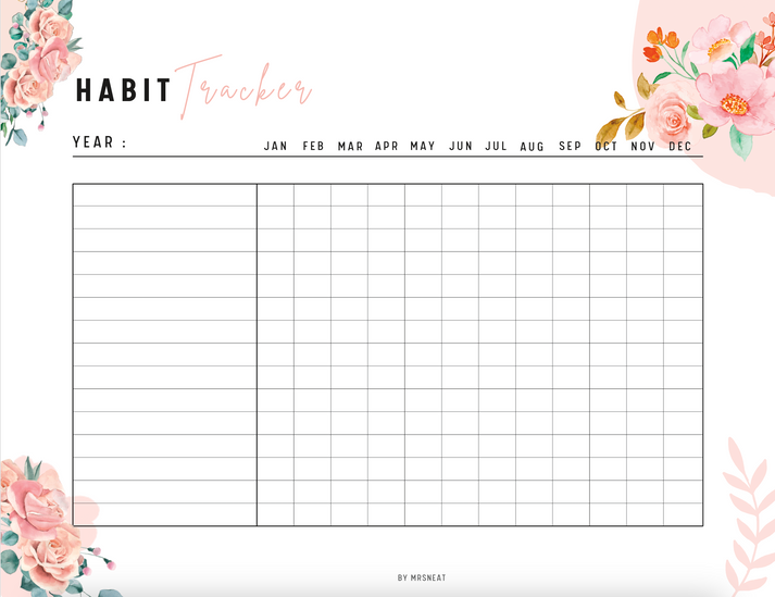 Floral Yearly Habit Tracker - M040 – mrsneat