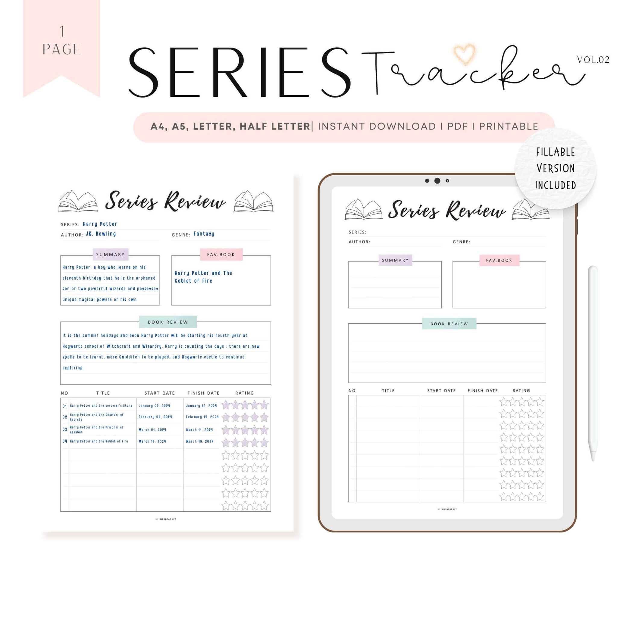 Series Review Tracker Printable – mrsneat