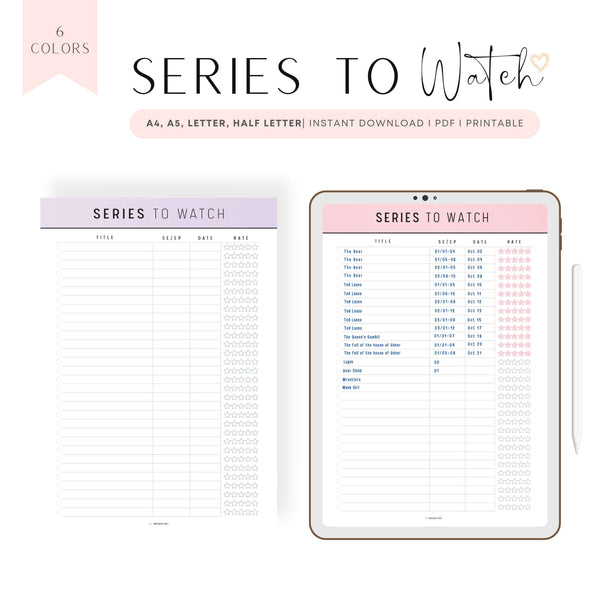 Series To Watch Template Printable – mrsneat