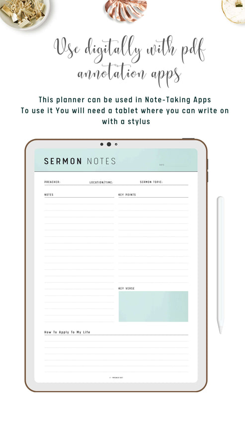 Printable Sermon Notes Journal Template - M301 – mrsneat
