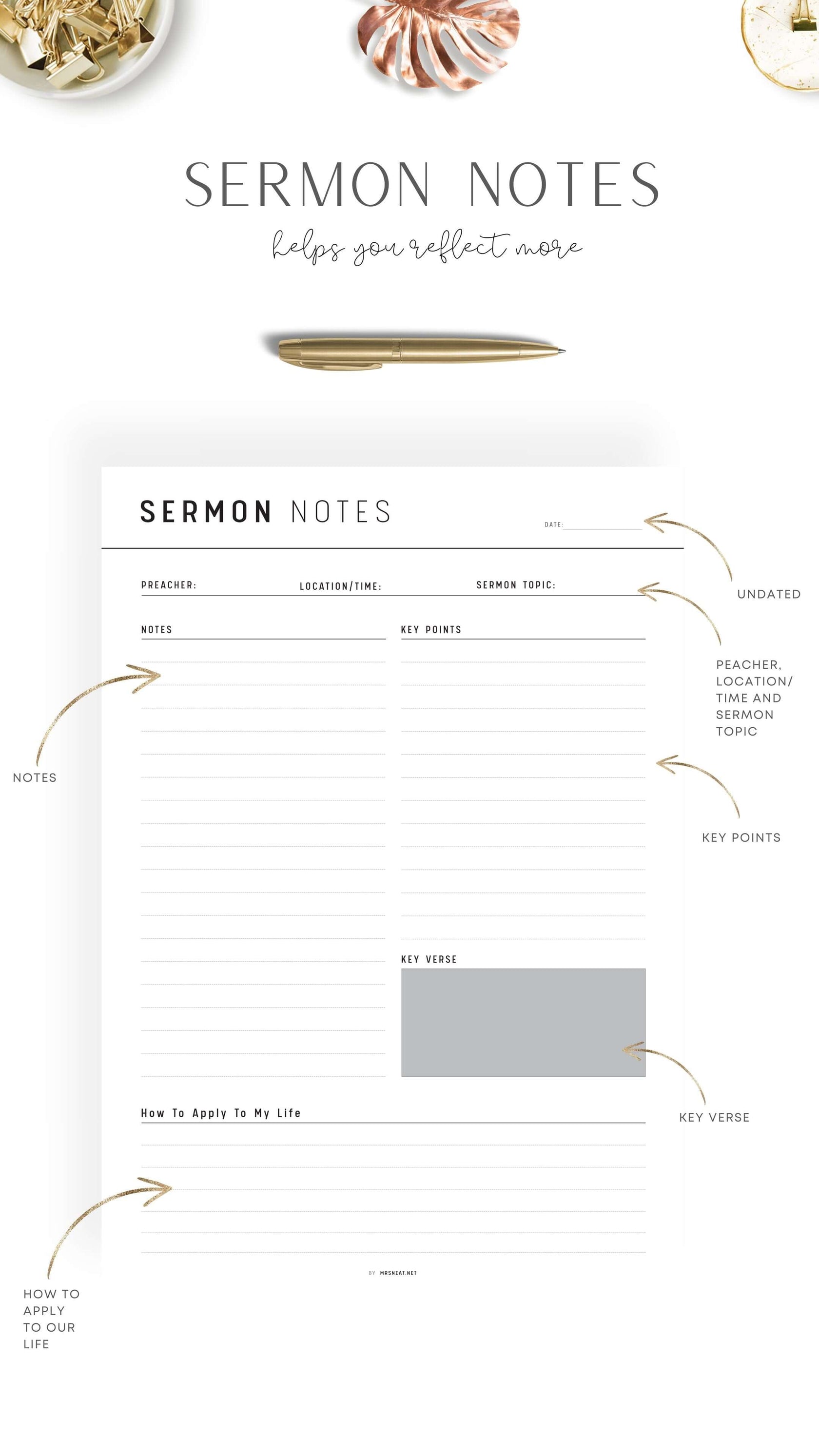 Printable Sermon Notes Journal Template – mrsneat
