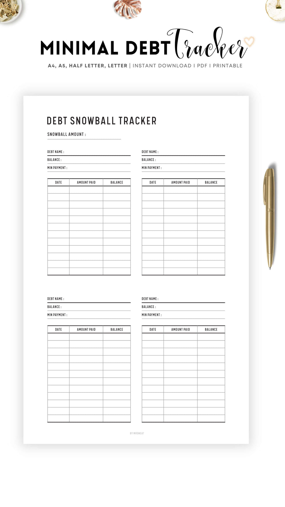 Minimalist Debt Snowball Tracker - M053 – mrsneat