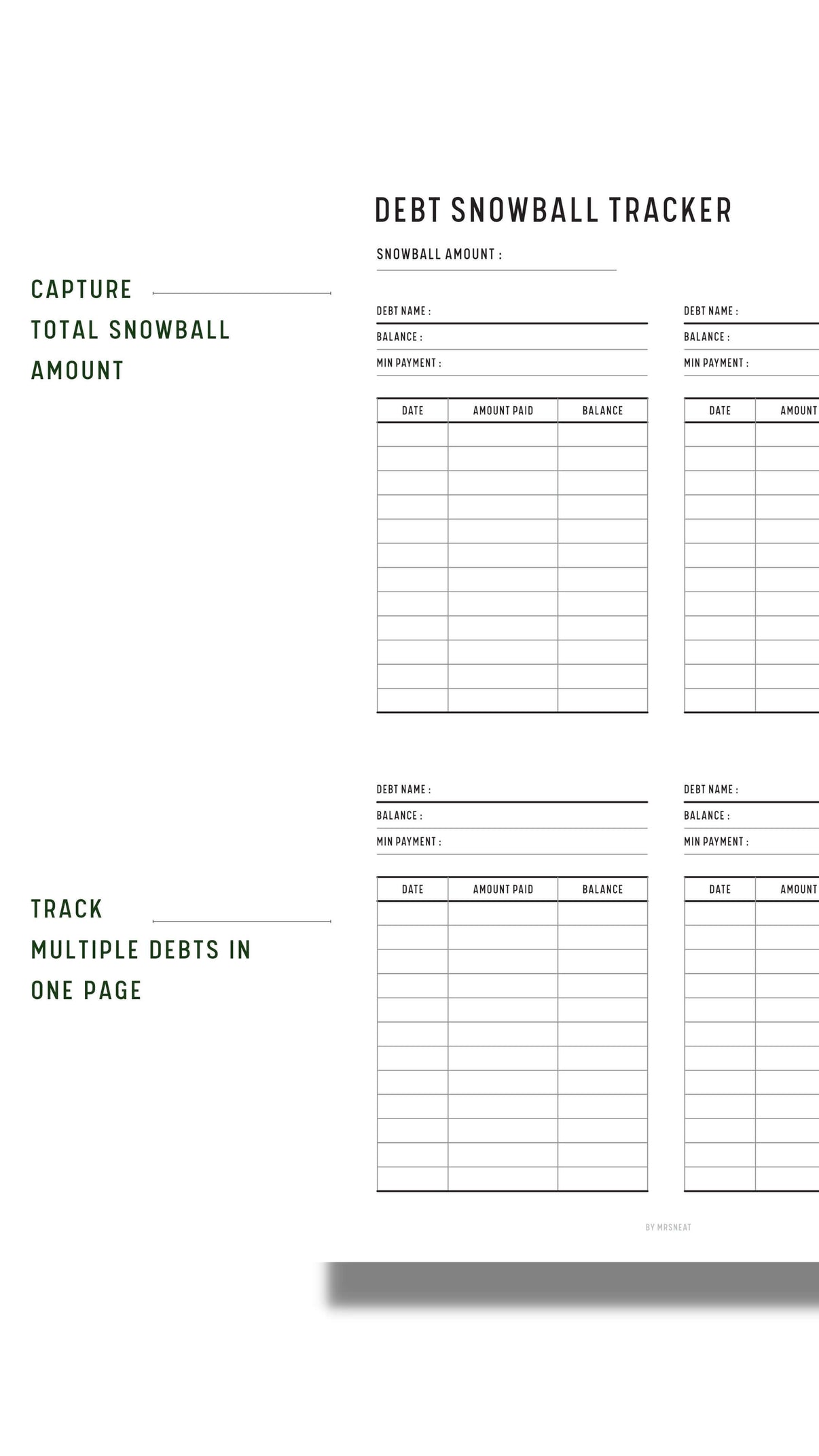 Minimalist Debt Snowball Tracker - M053 – mrsneat