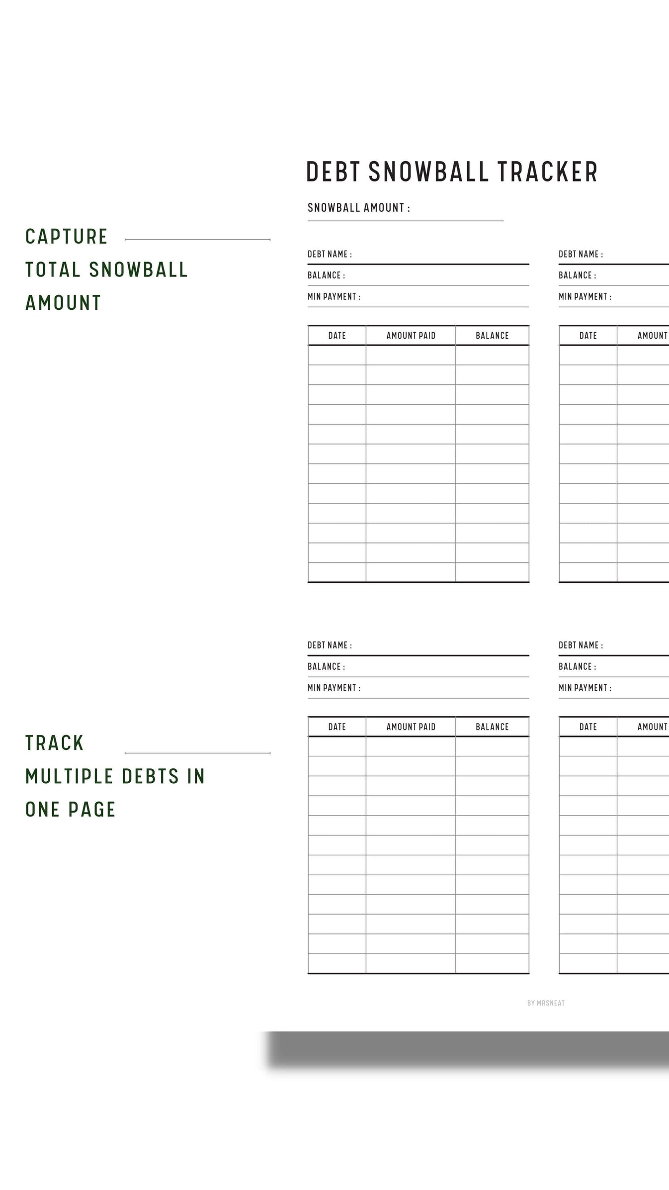 Minimalist Debt Snowball Tracker - M053 – mrsneat